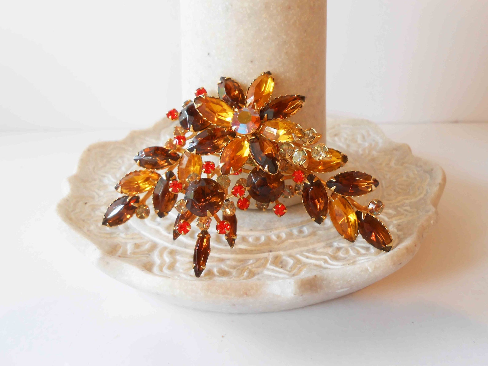 Brown Gold Rhinestone Brooch Large Ladies Brooch Brown Gold - Etsy