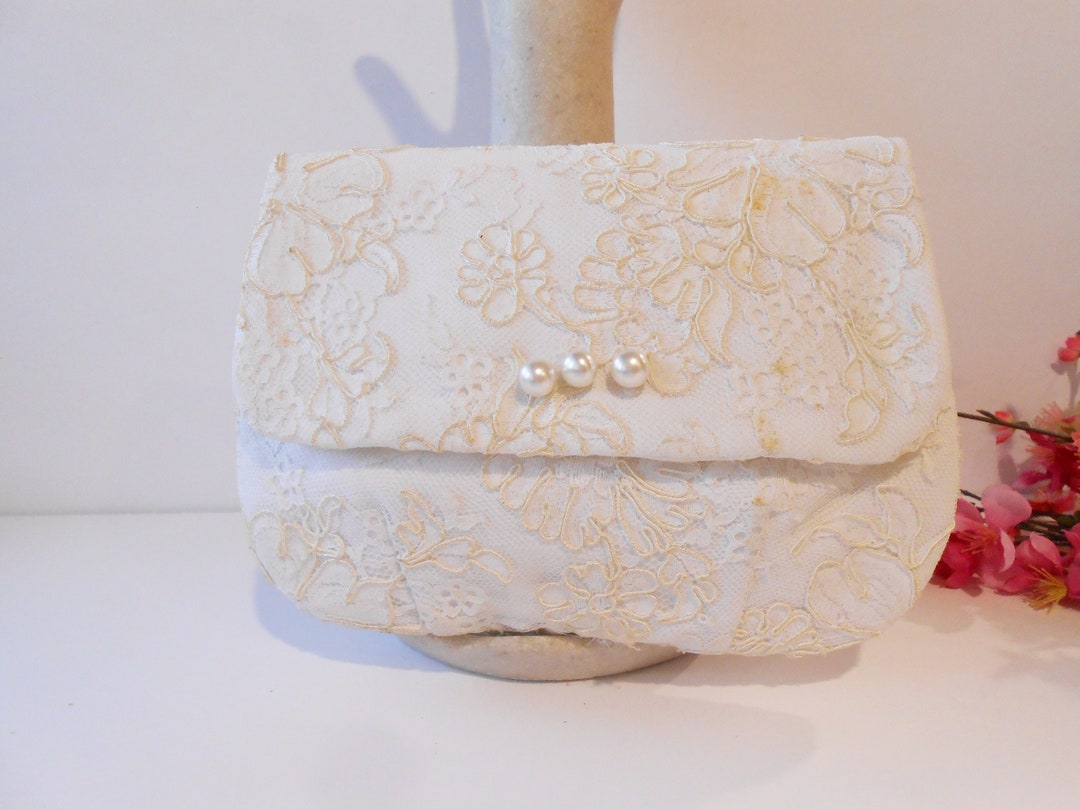 Vintage Ivory Wedding Clutch, Lace Wedding Purse, Purse for Bride ...