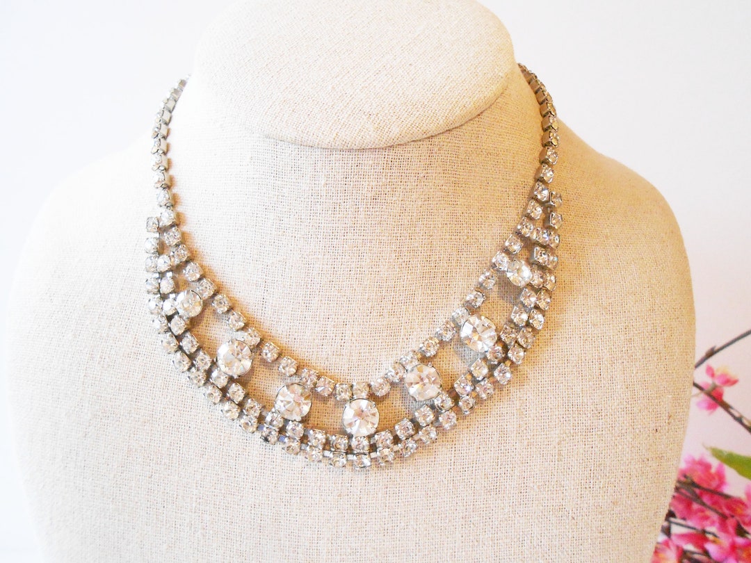 Vintage 1950's Rhinestone Necklace, Choker Style, Rhinestone Necklace ...