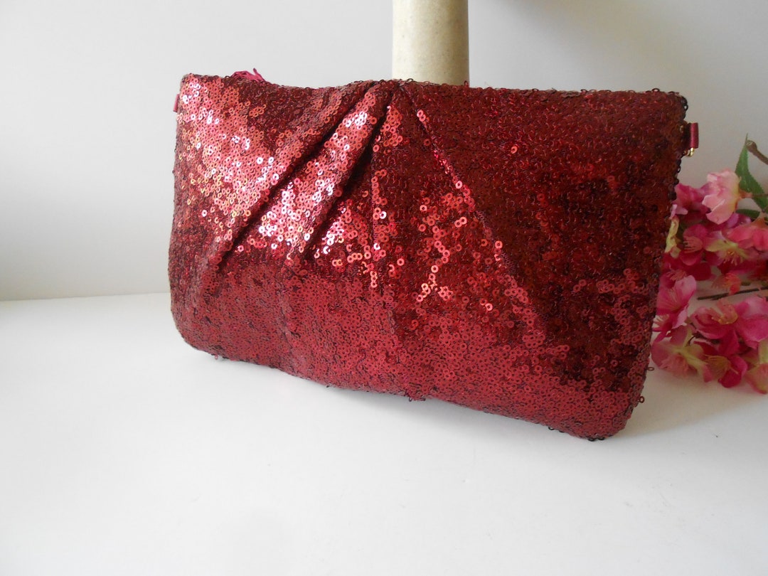 Red Beaded Evening Bag, Red Clutch, Holiday Handbag, Party Handbag ...