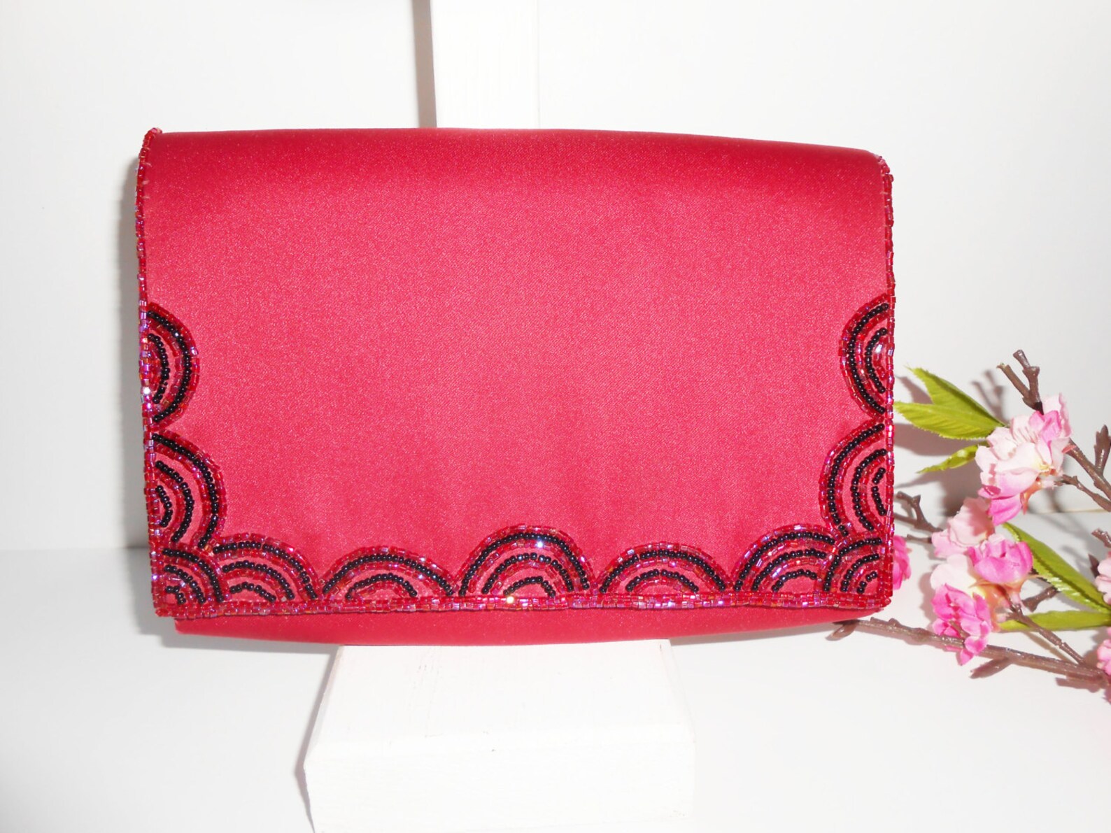Red Beaded Evening Bag Vintage Red Clutch Purse Red Holiday - Etsy