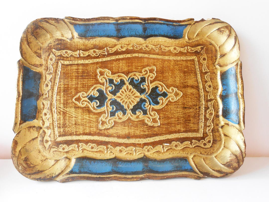 Vintage Florentine Dish, Blue Gold Italian Gilt Dish, Florentine Decor ...
