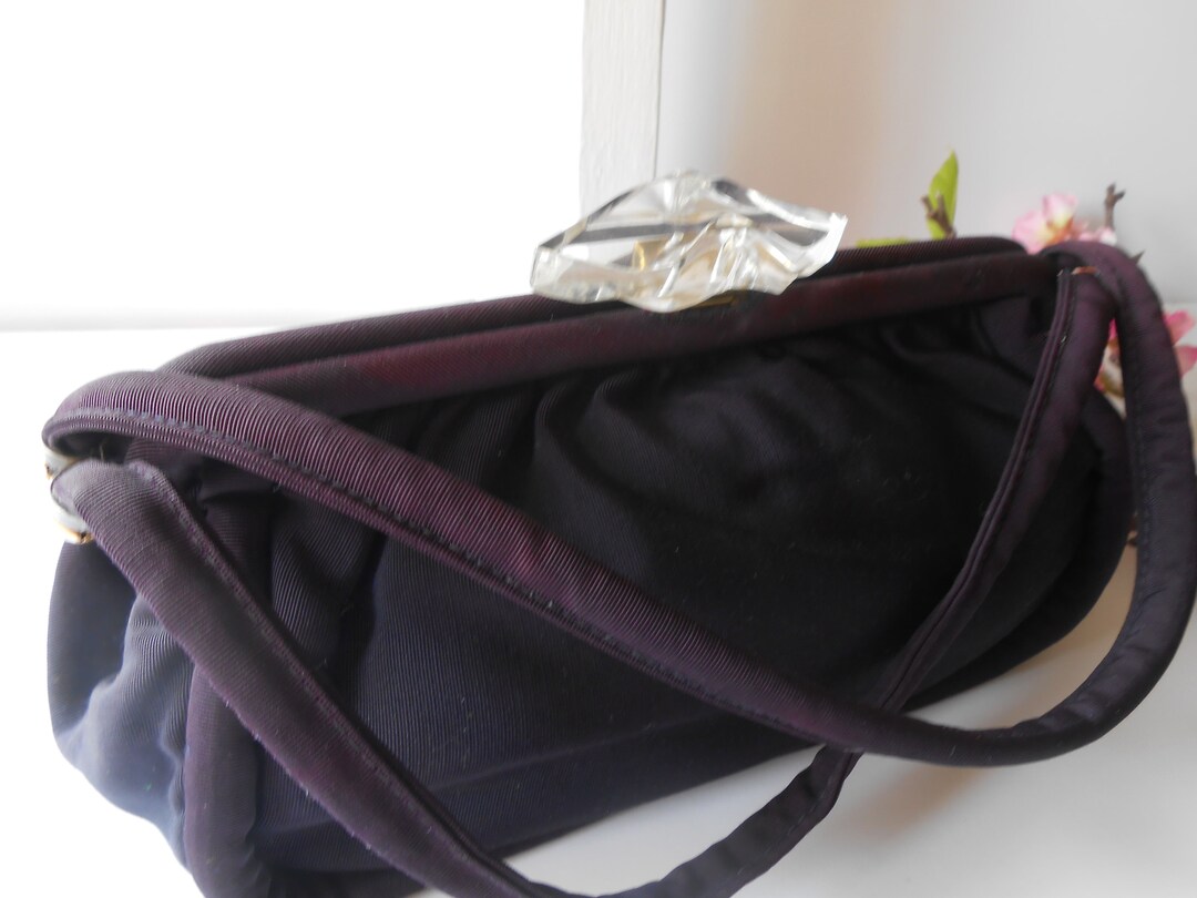Plum Faille Evening Handbag, Lucite Trim, Retro Style - Etsy