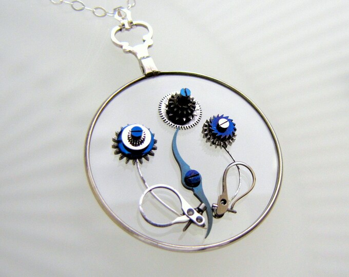 Think Spring TRIO Flower Bouquet Pendant Necklace, Antique Watch Parts ...