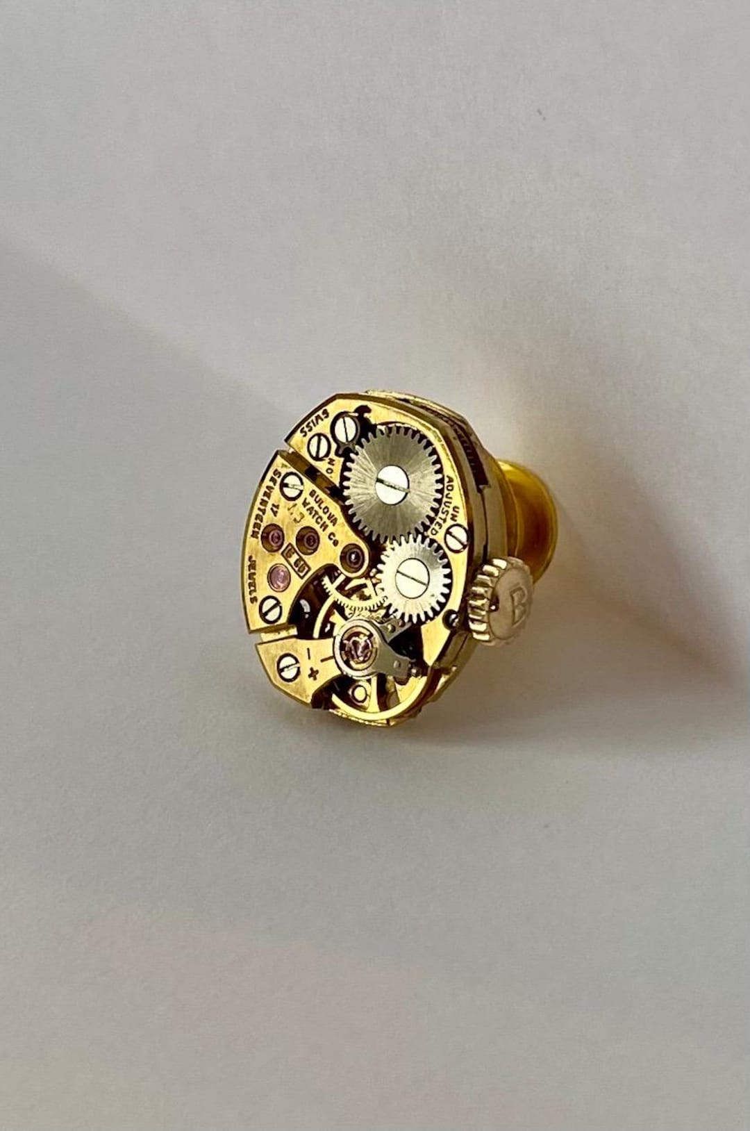 Gold Bulova Watch Movement Lapel Pin / Tie Tack, Locking Pin Back ...