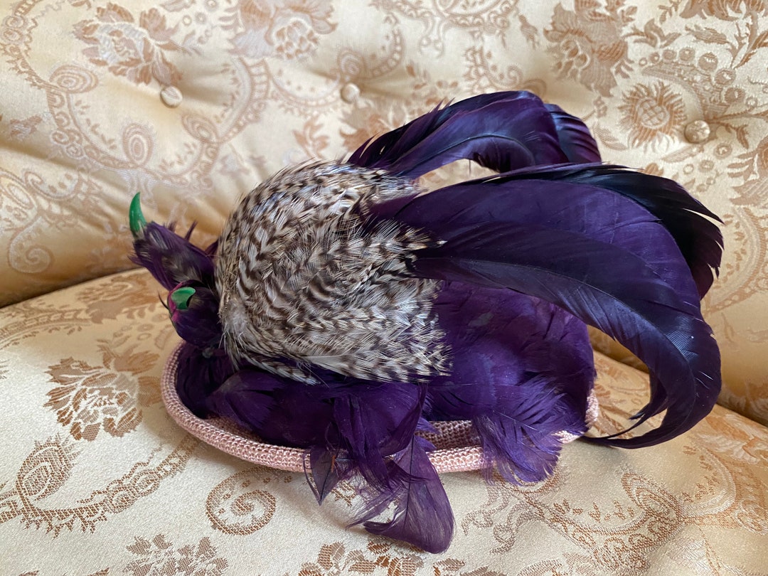 Exquisite 1880s Gilded Age Antique Purple Feathered Hat, Vintage ...