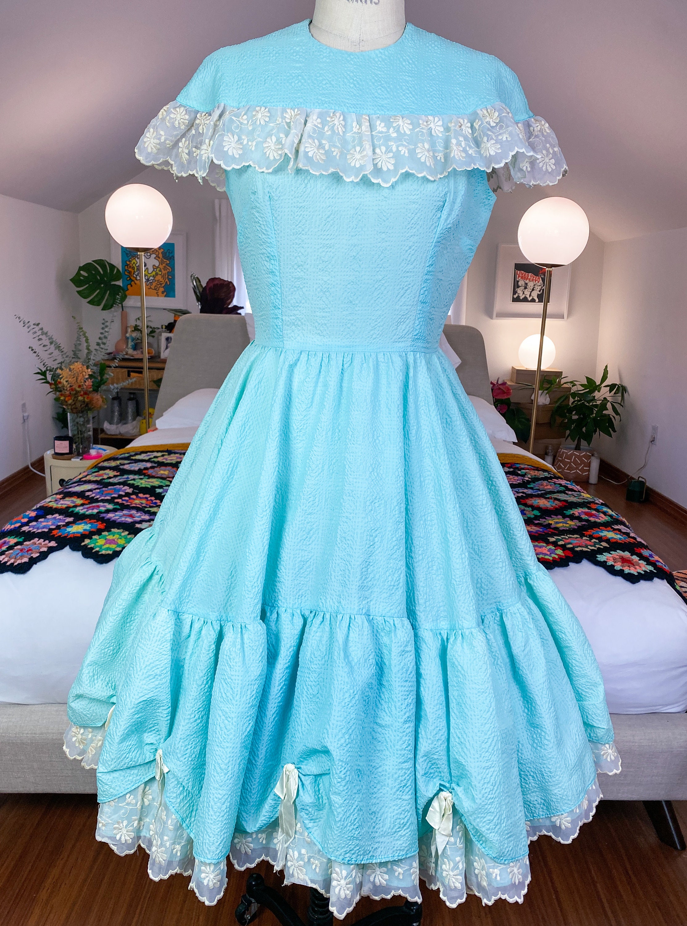 Gorgeous 50's Pinup Summer Picnic Turquoise Full Skirt Dress - Etsy