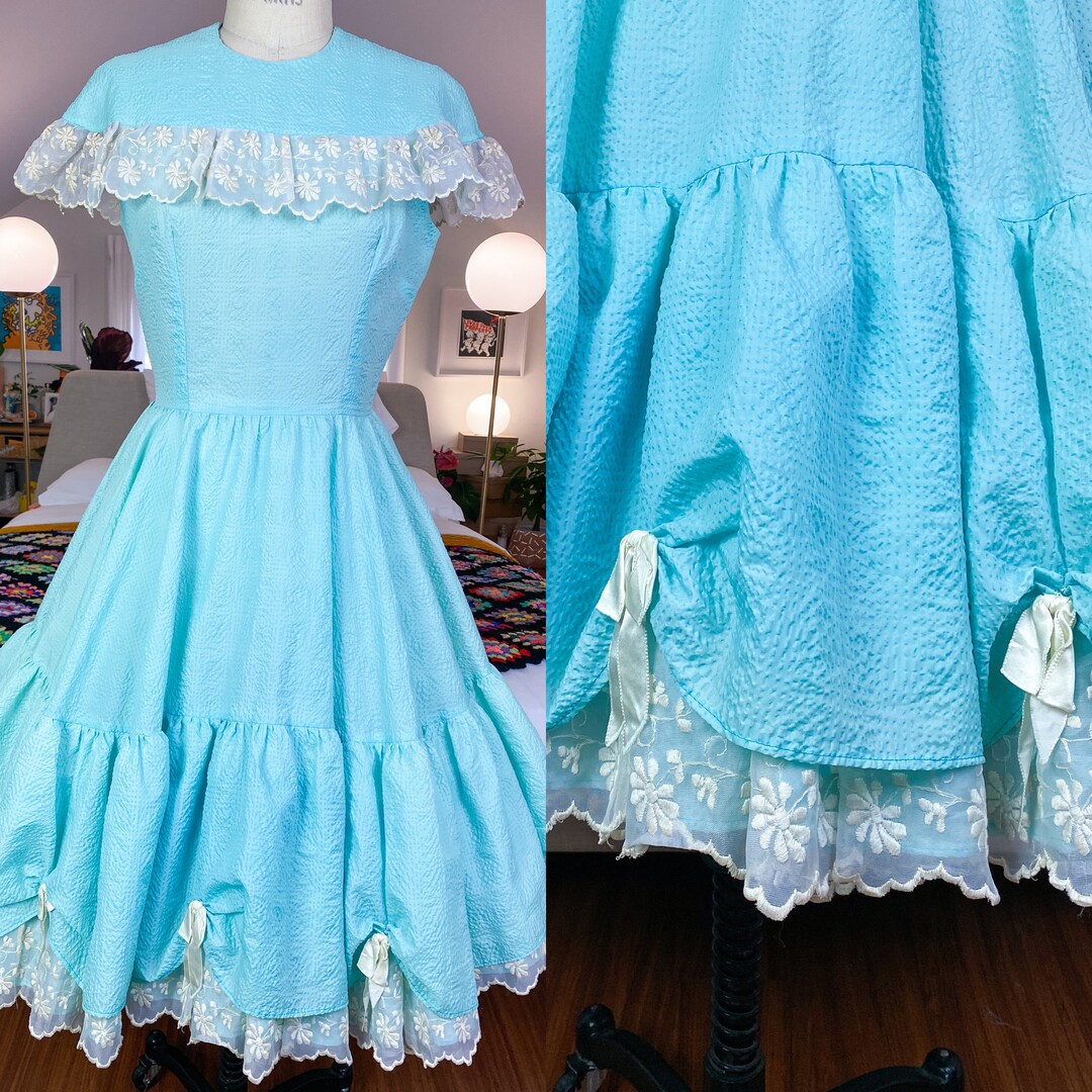 Gorgeous 50's Pinup Summer Picnic Turquoise Full Skirt Dress - Etsy