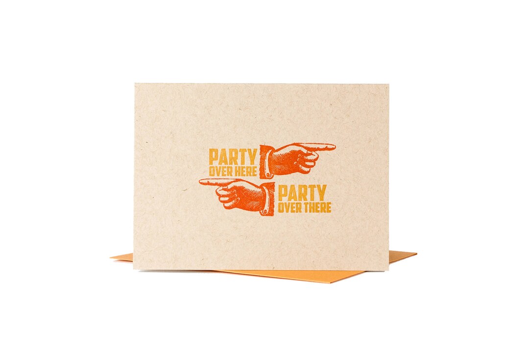 Party Over Here Party Over There / Birthday Card / Letterpress Card ...