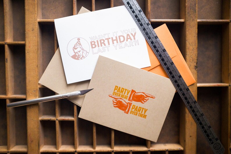 Party Over Here Party Over There / Birthday Card / Letterpress Card ...