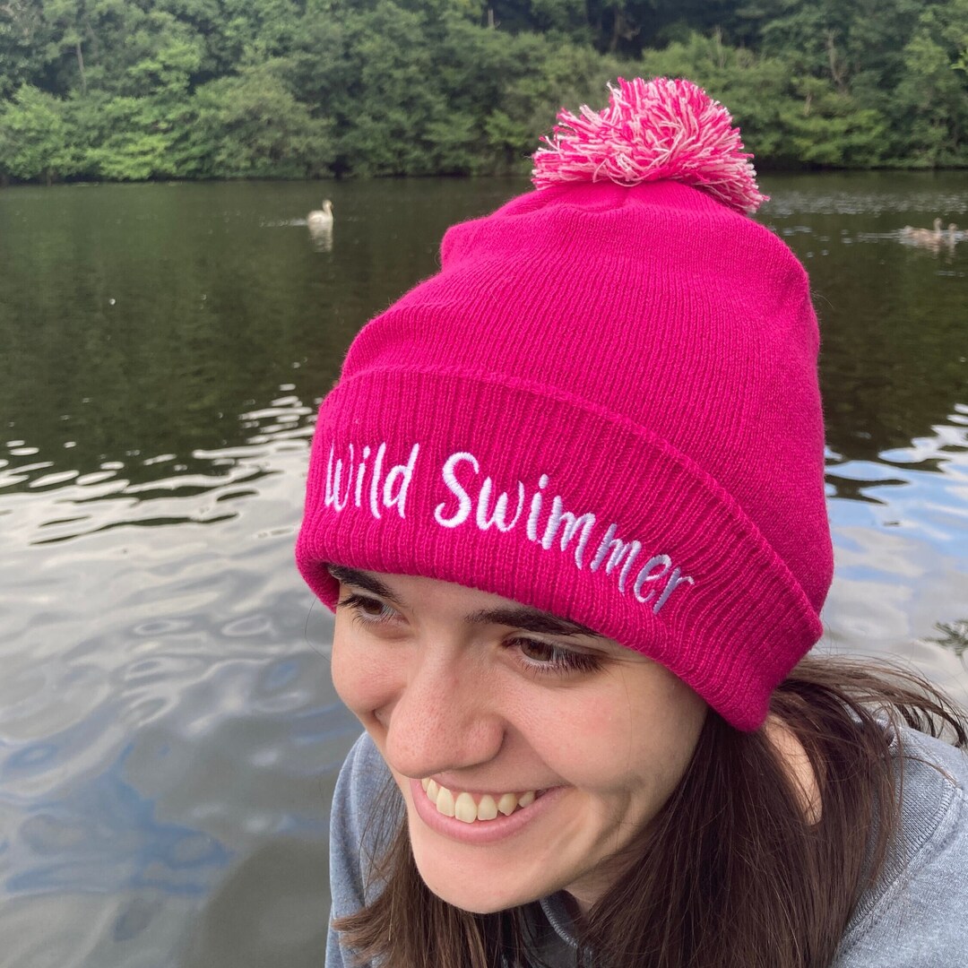 Wild Swimmer Embroidered Bright Pink Bobble Hat, Perfect for Any Cold ...