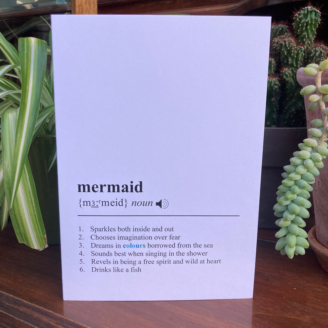 Mermaid Dictionary Definition Card - Swimming Lover Greetings Card - Etsy
