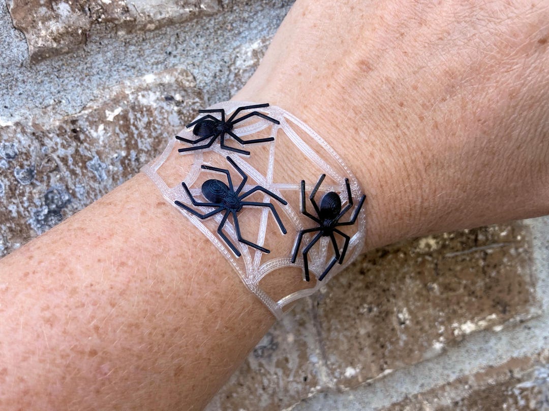 Three Spiders on Web Flexible 3D Print Halloween Wrist Cuff With 3D ...