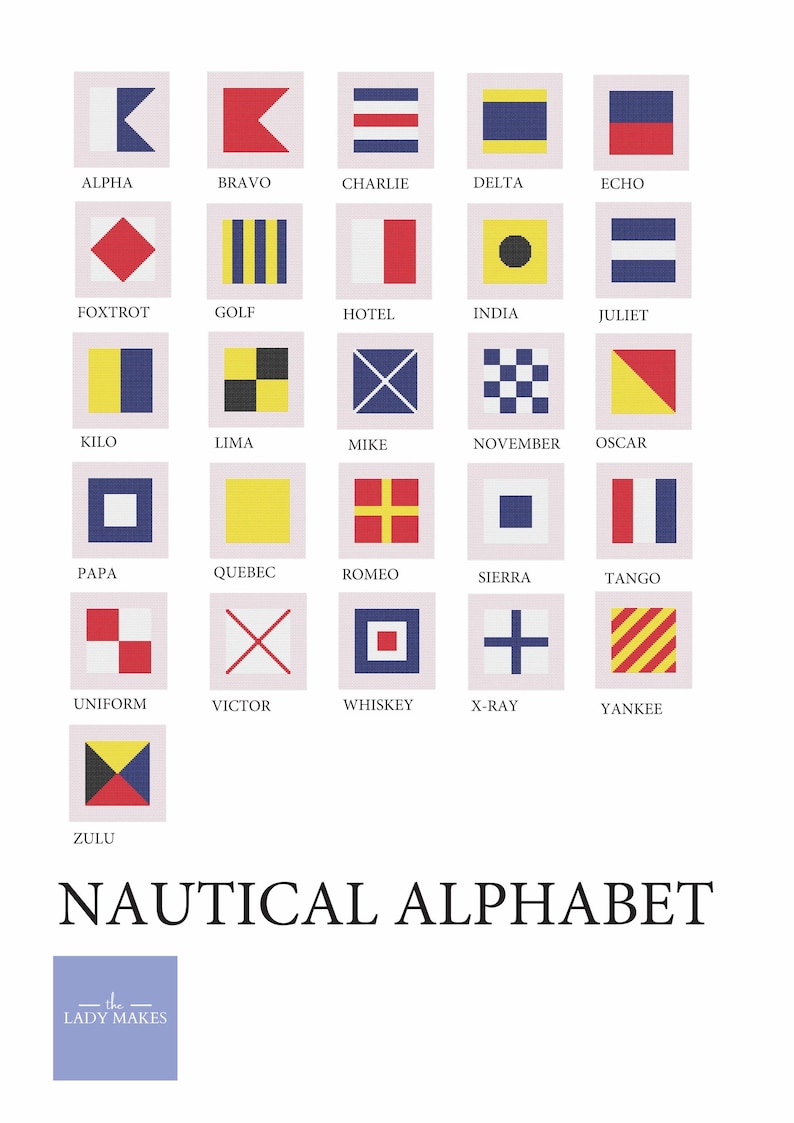 Nautical Alphabet Flags Cross Stitch Patterns (26 Patterns, ALPHA to ...