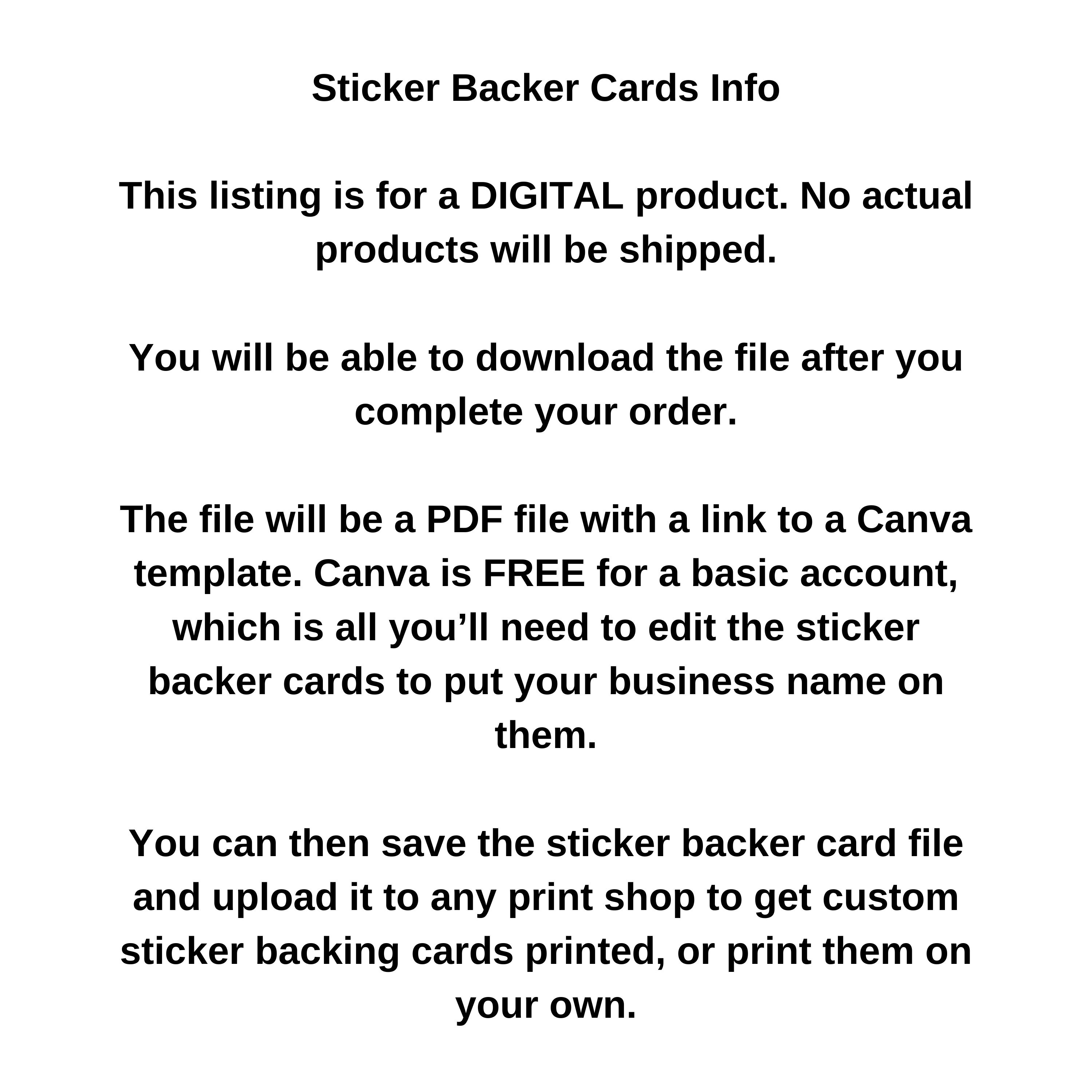 Sticker Backing Cards Template, Canva Template, Small Business Supplies ...