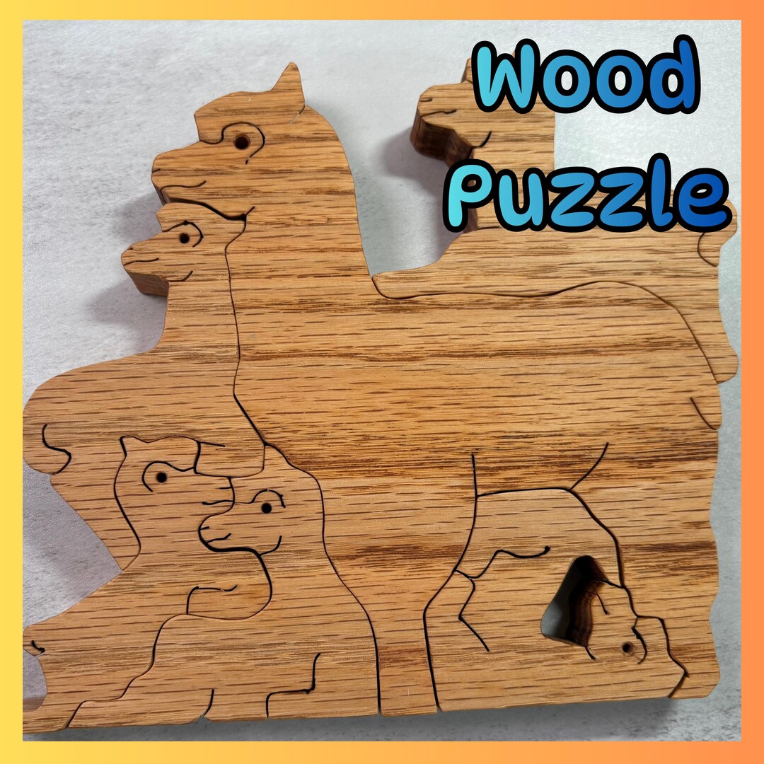 Lama Hand-cut Scroll Saw Puzzle, Solid Oak Wood Art, Unique Animal Gift ...