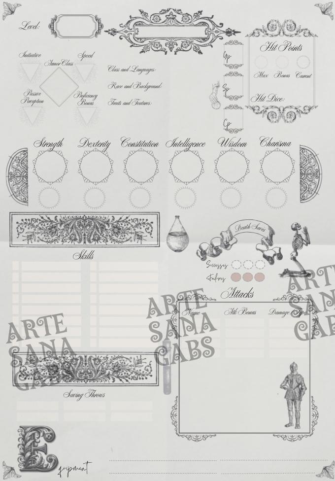 Fancy Character Sheet, Printable Dnd Character Sheet, Dark Academia Dnd ...