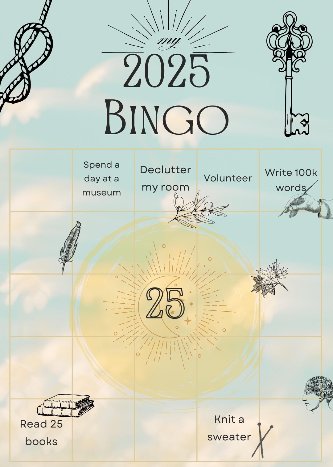 Mid-year Goals, Bingo Template for Personal Growth and Goals, Aesthetic ...