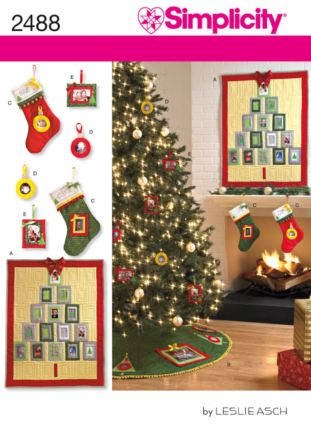 Simplicity 2488 Christmas Decorations Pattern: Stocking, Wall Hanging ...