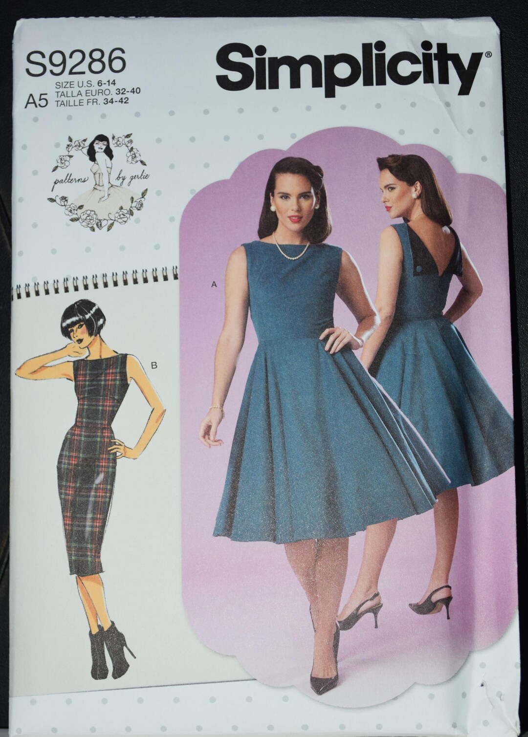 Simplicity 9286 Sewing Pattern, Misses' Fold-back Facing Dresses, Retro ...