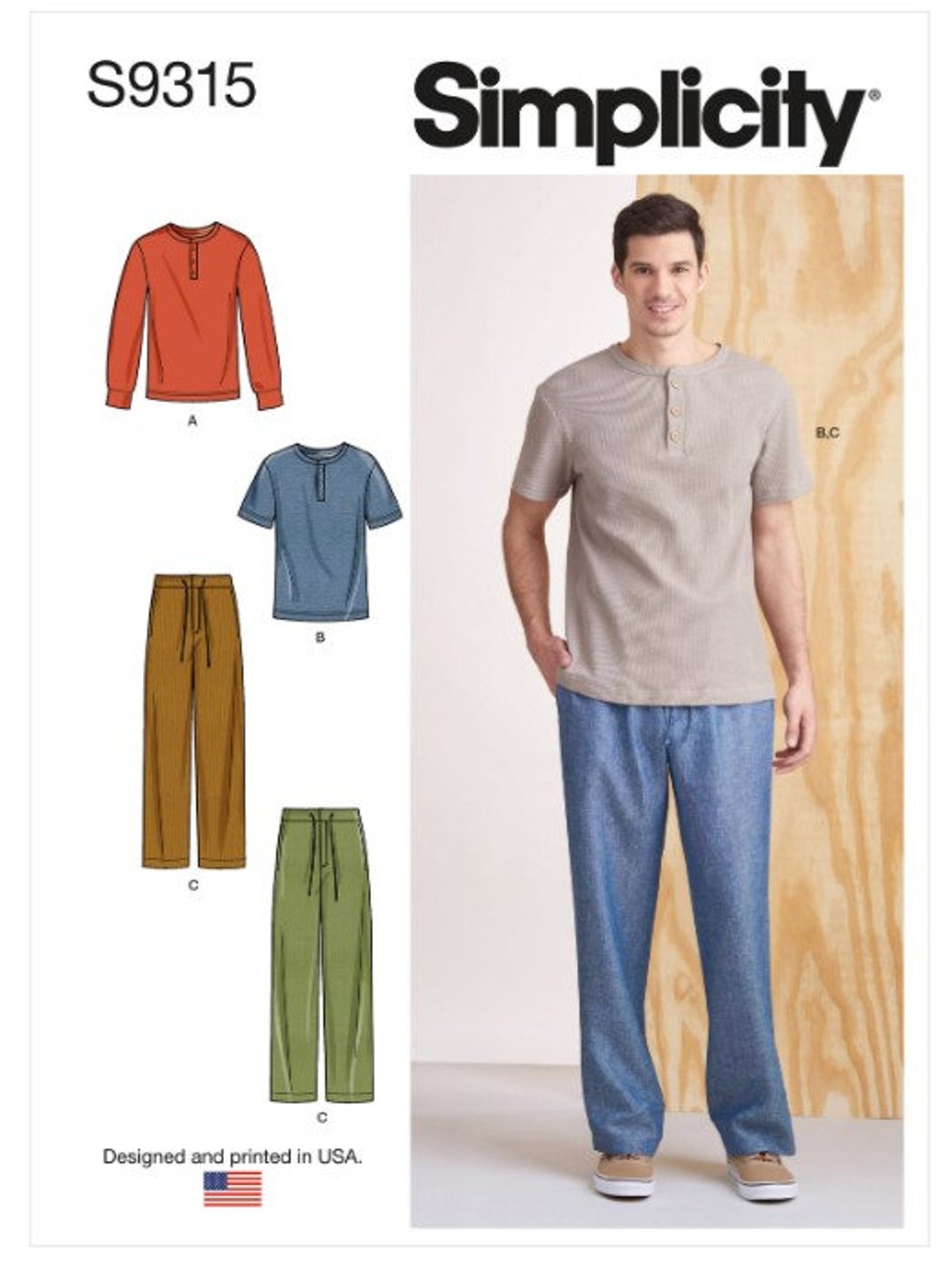 Simplicity 9315 Sewing Pattern Men's Knit Tops and Pants