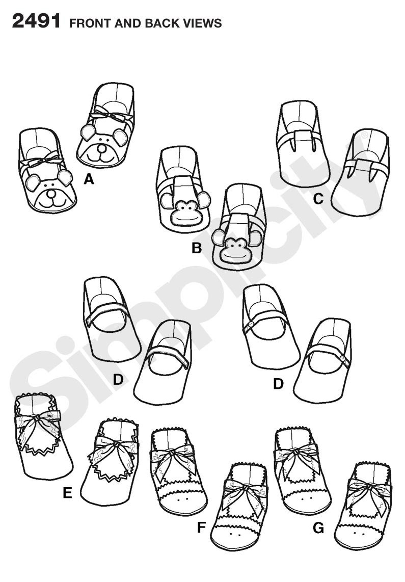 Simplicity 2491 Baby Shoe Sewing Pattern Size XS S M and L | Etsy