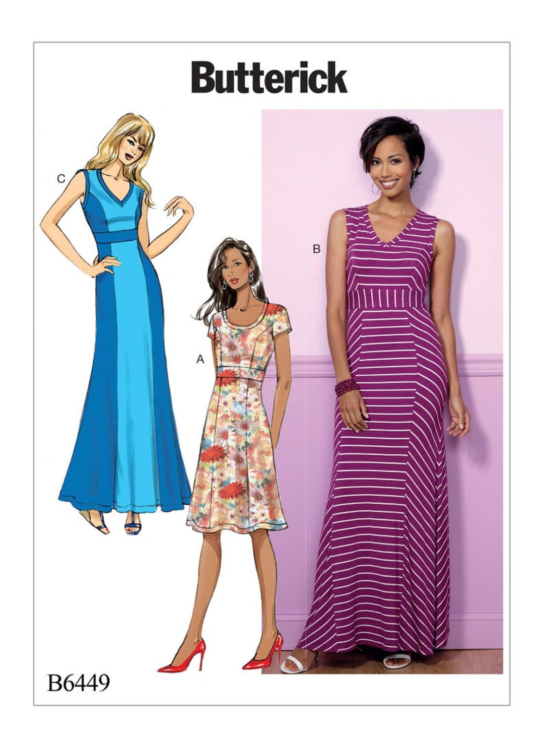 Butterick 6449 Misses' V-neck or Scoopneck, Princess Seam Dresses ...
