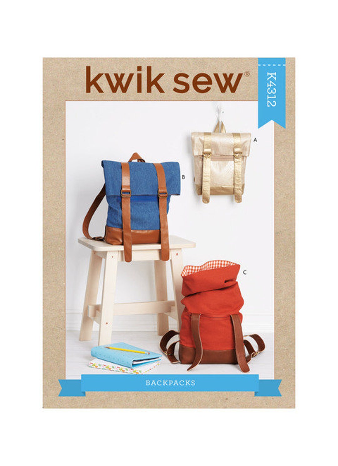 Kwik Sew 4312 Backpacks Sewing Pattern, New Uncut, Sizes Given in Line ...