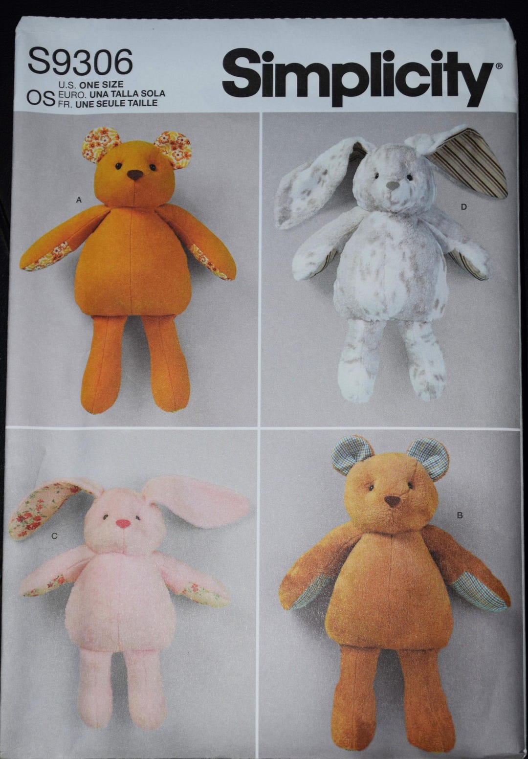 Simplicity 9306 Stuffed Animals Sewing Pattern: Bear and Bunny - Etsy
