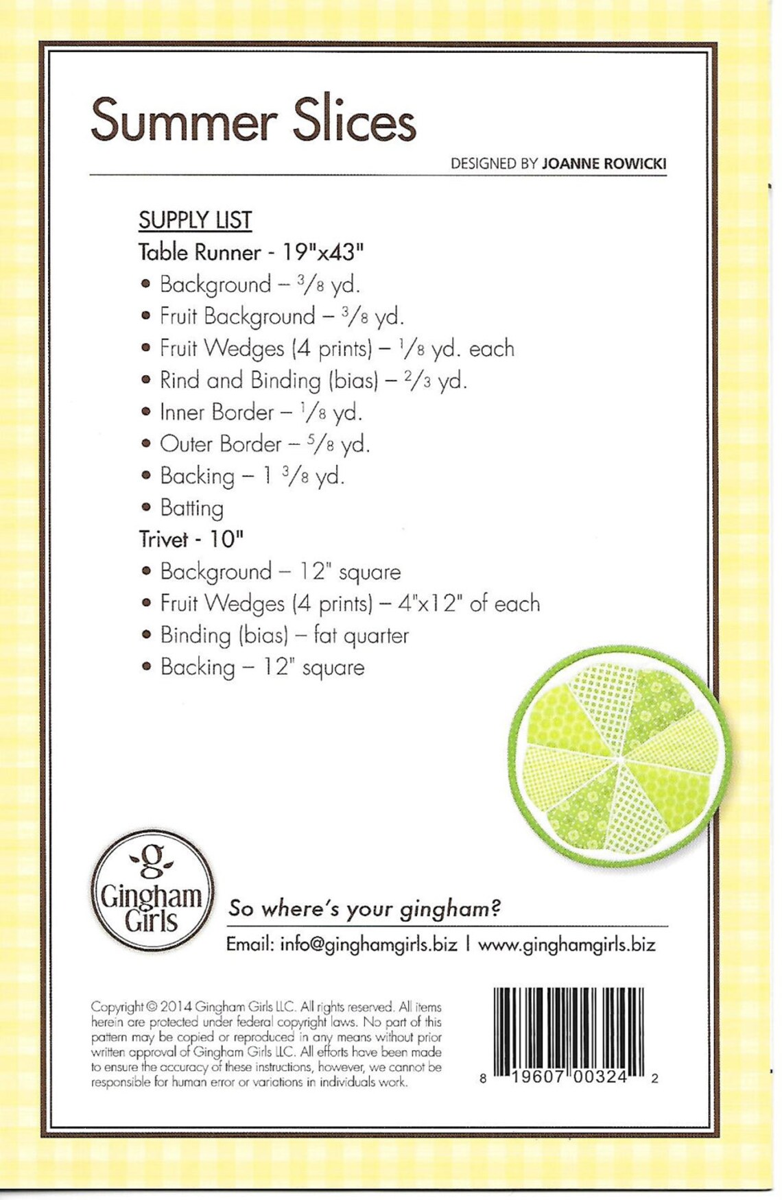 Summer Slices Table Runner Sewing Pattern, Quilted Table Runner and ...