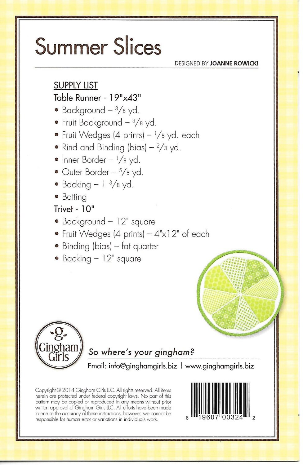 Summer Slices Table Runner Sewing Pattern, Quilted Table Runner and ...