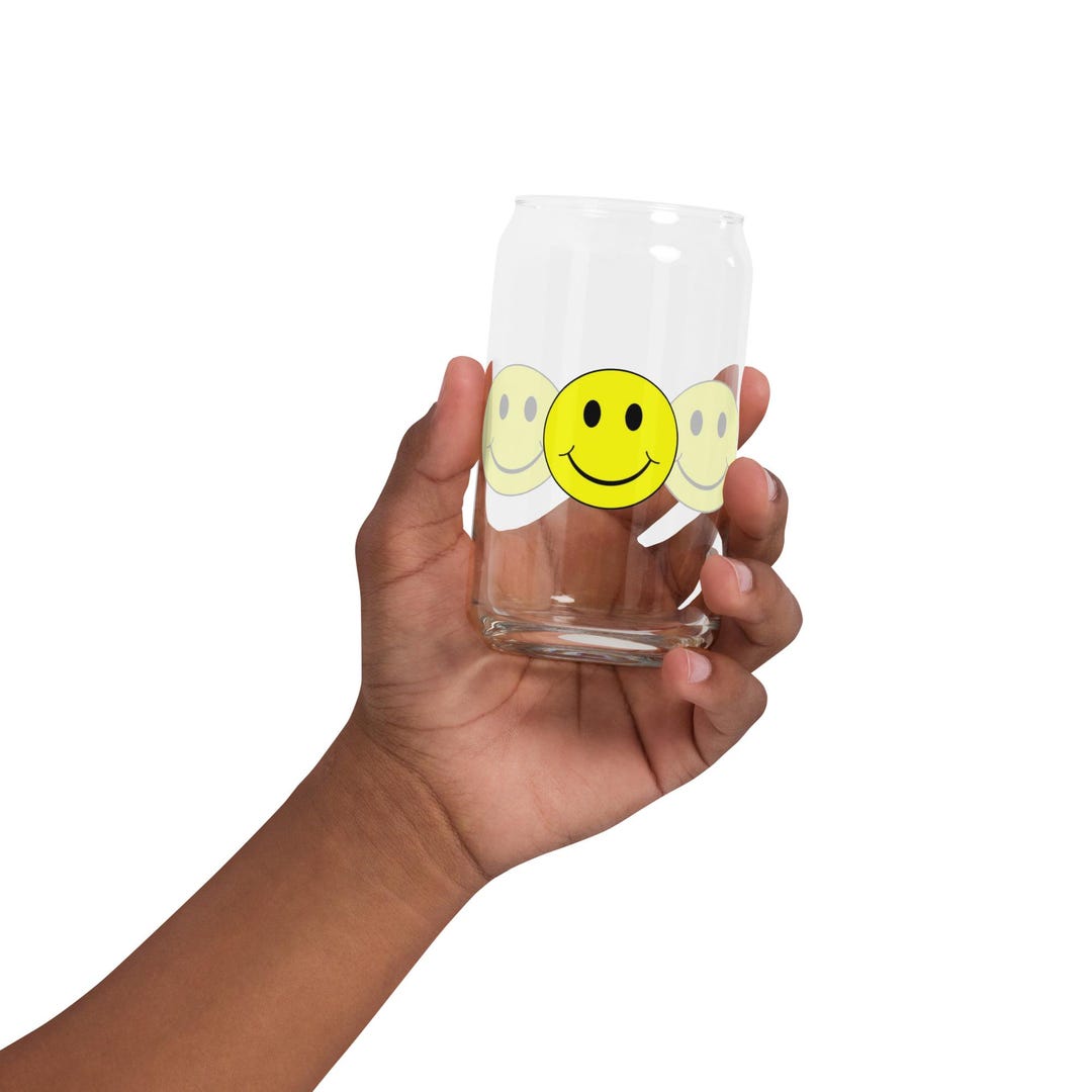 Happy Face Drinking Glass – Cute Retro Glass Cup – Cheerful Gift for ...