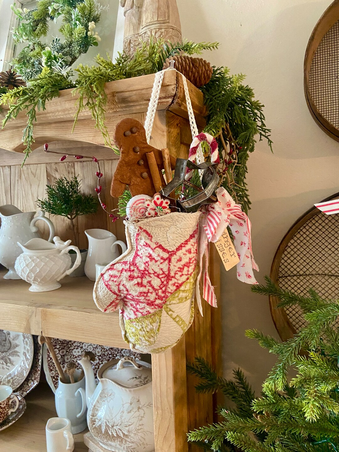 Gingerbread Man Candy Cane Mitten Hanging Christmas Decor - Etsy