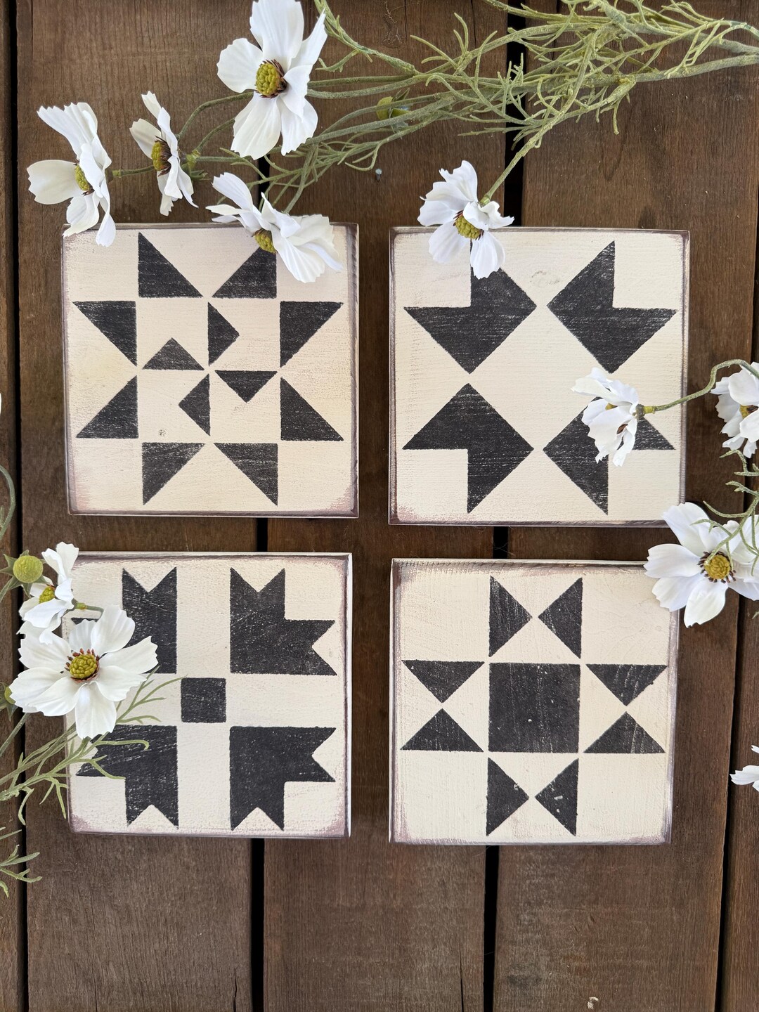 Made-to-order Barn Quilt Block: 6" X 6", White With Black Stencil ...