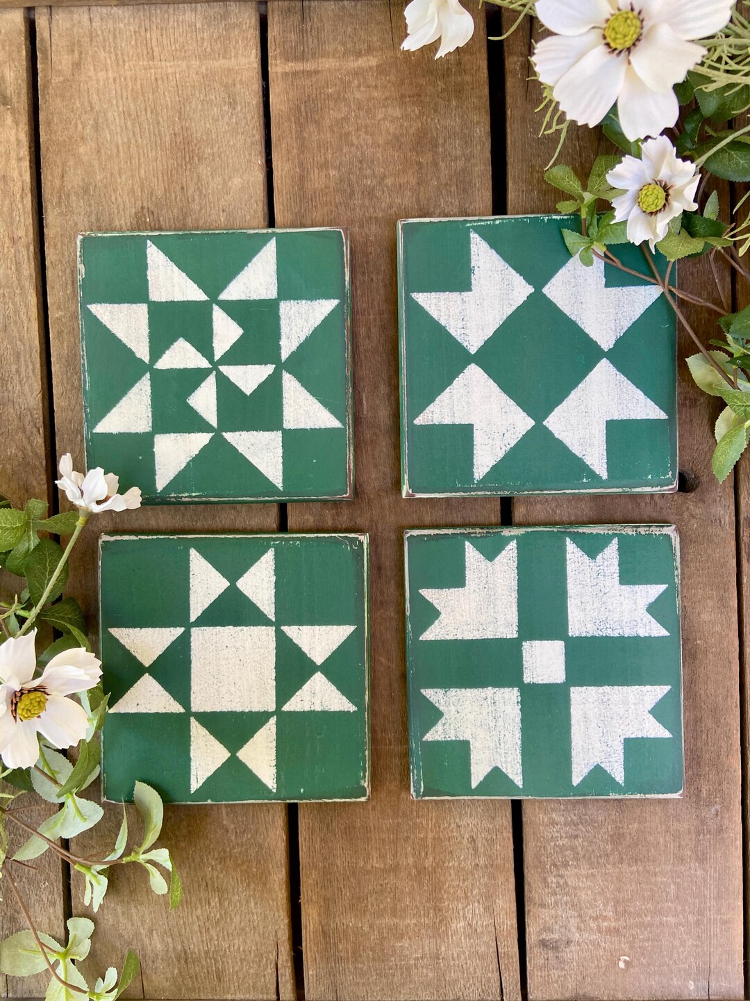 Individual 6" X 6" MADE-TO-ORDER, Barn Quilt Block, Green With White ...