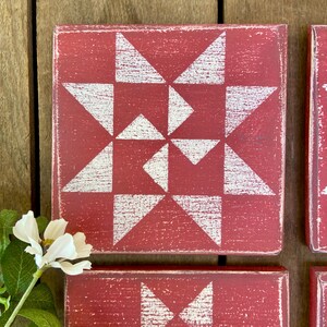Set of 4, MADE-TO-ORDER, Barn Quilt Block, Red With White Stencil, 6 X ...