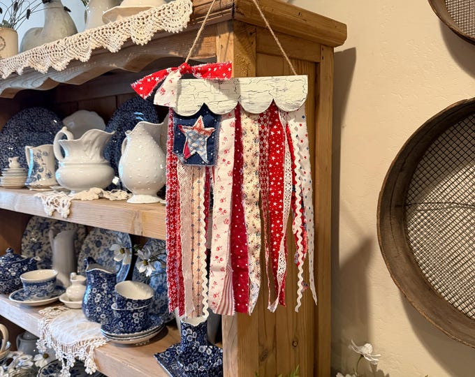 SMALL American Rag Flag, Patriotic, 4th of July, Lace, Floral ...