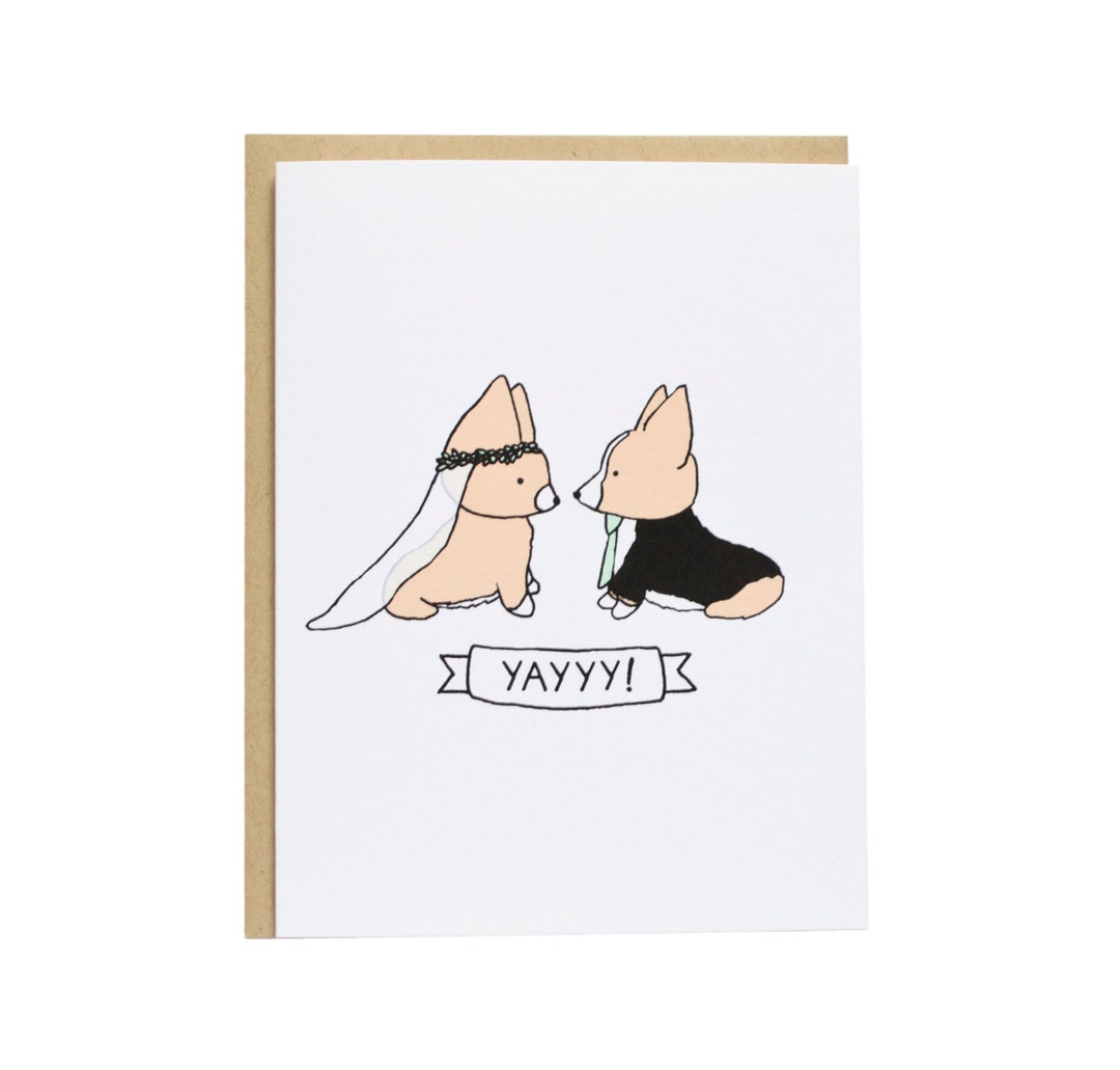 Tricolor Corgi Yay Wedding Card, Wedding Card Dog, Corgi Wedding Card ...