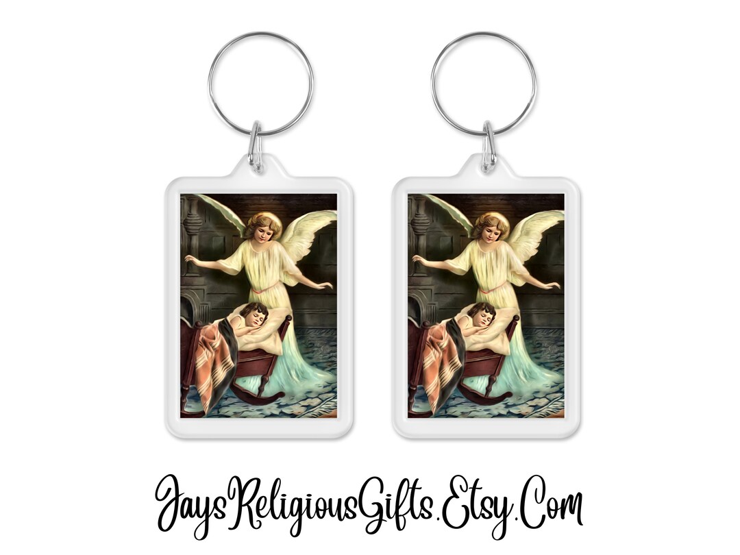 Guardian Angel and Baby Jesus Acrylic Keychain - Catholic Key Chain ...
