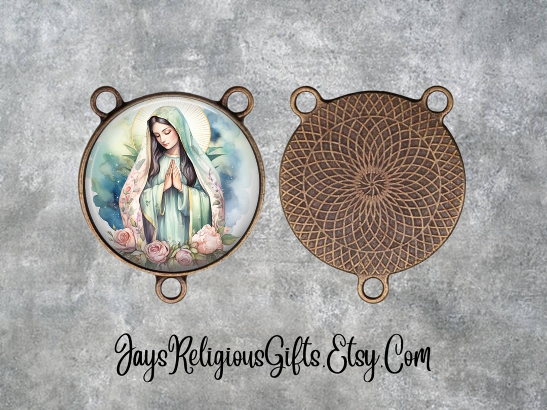 X LARGE - Silver or Bronze - Blessed Virgin Mary Watercolor Rosary ...