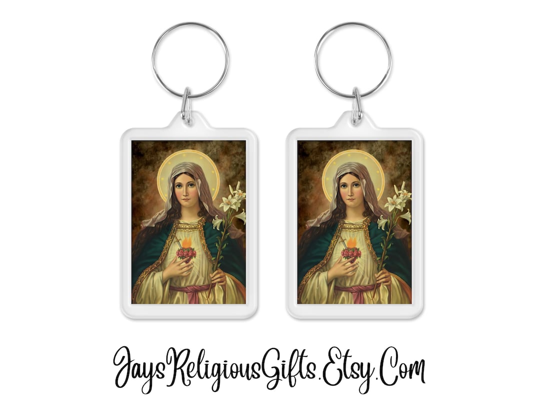 Immaculate Heart of Mary Acrylic Keychain - Catholic Key Chain Keyring ...