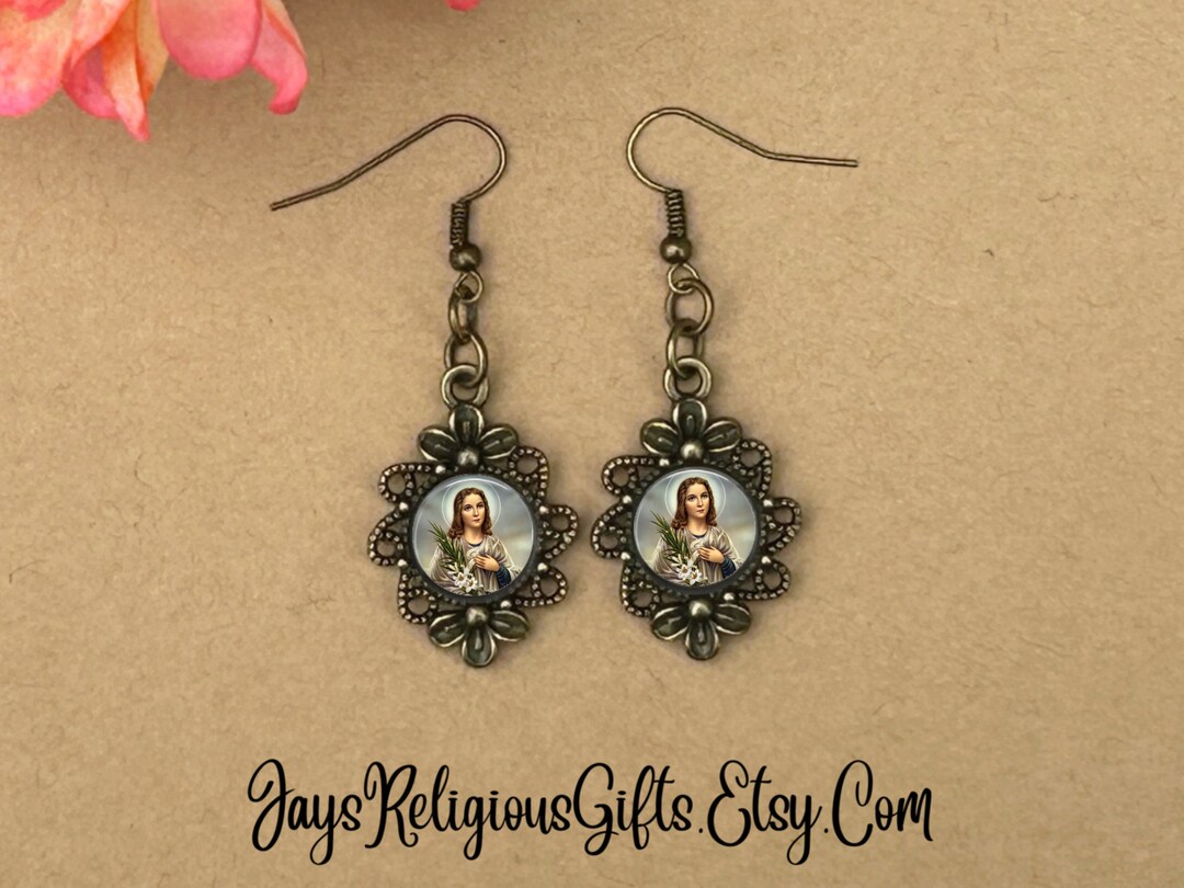 Bronze or Silver - Saint Maria Goretti Flower Earrings - Catholic ...