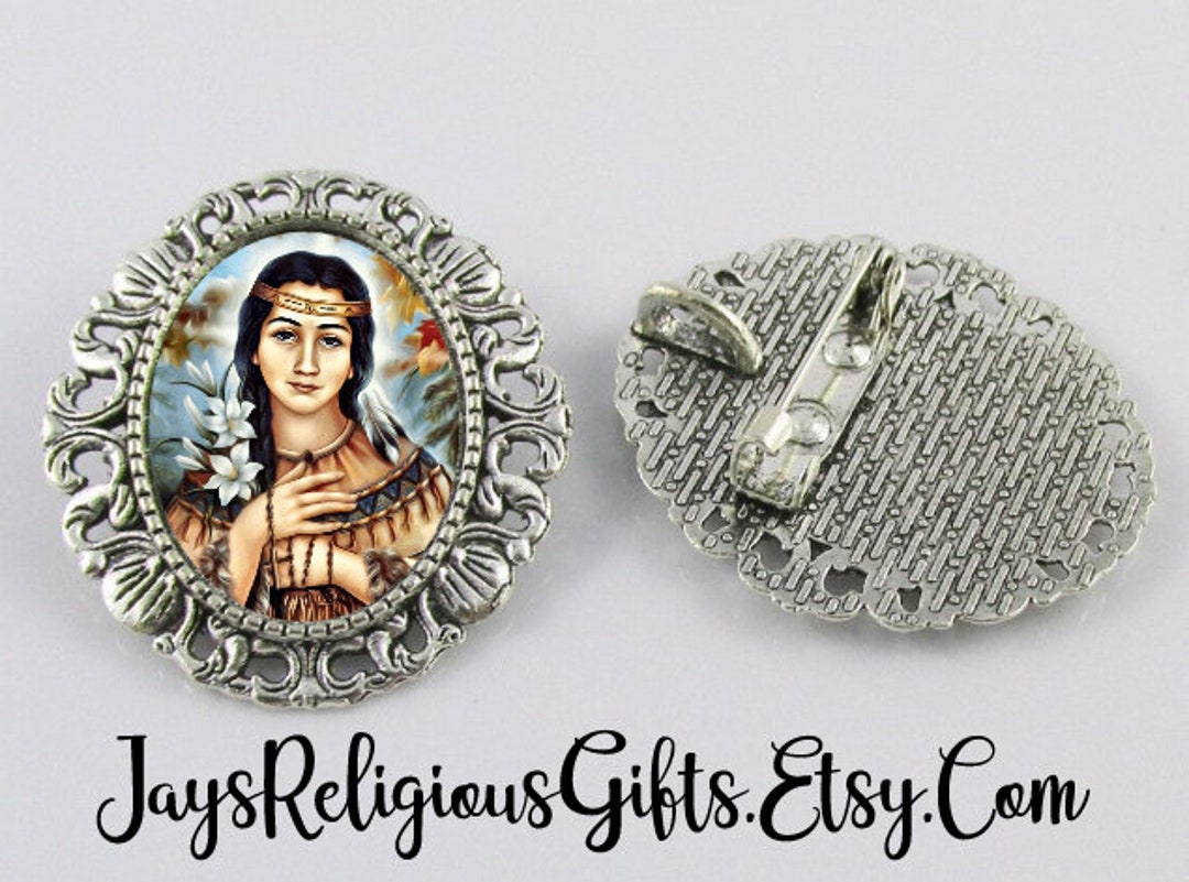 Saint Kateri Tekakwitha Silver Brooch Religious Photo Pin Gift for ...