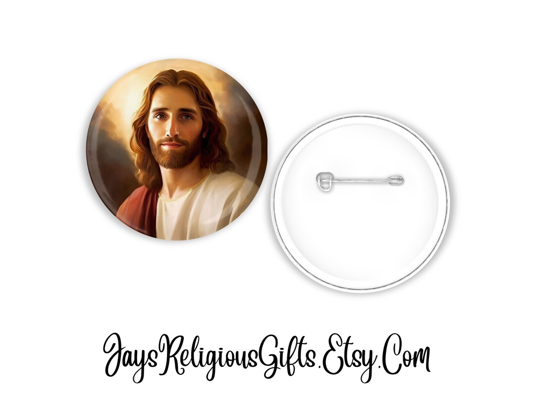 Jesus Christ Acrylic Button Pin - Catholic Patron Saint Large Pinback ...