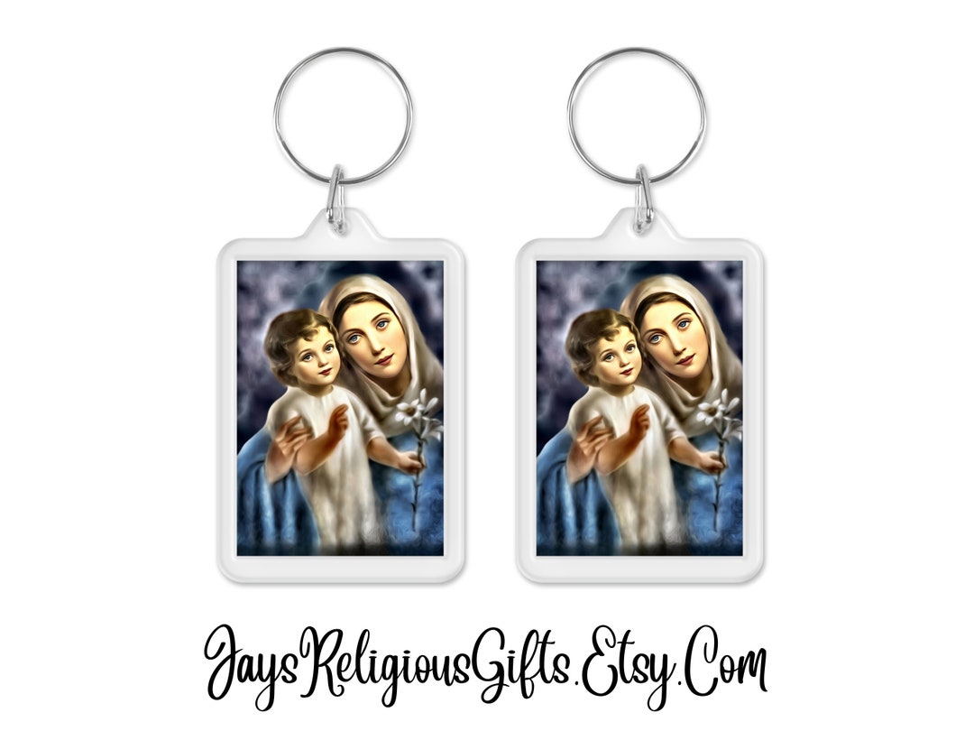 Blessed Virgin Mary With Baby Jesus Acrylic Keychain - Catholic Key ...