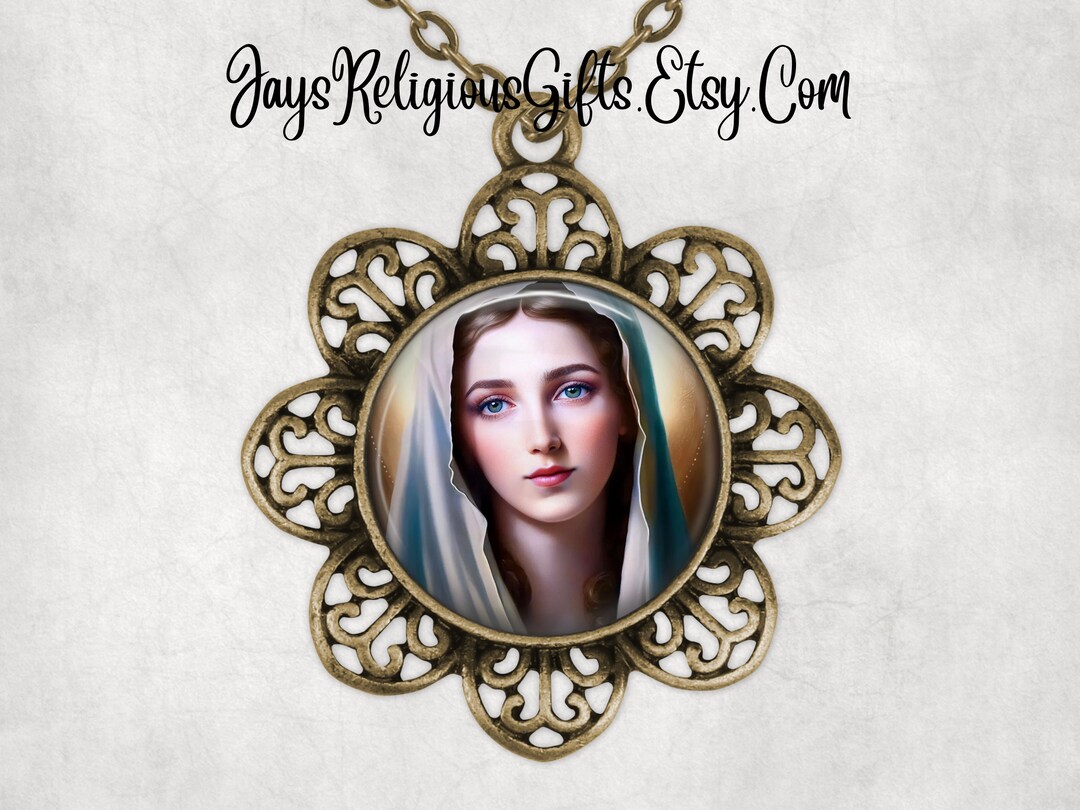 Silver or Bronze - Blessed Virgin Mother Mary Flower Necklace ...