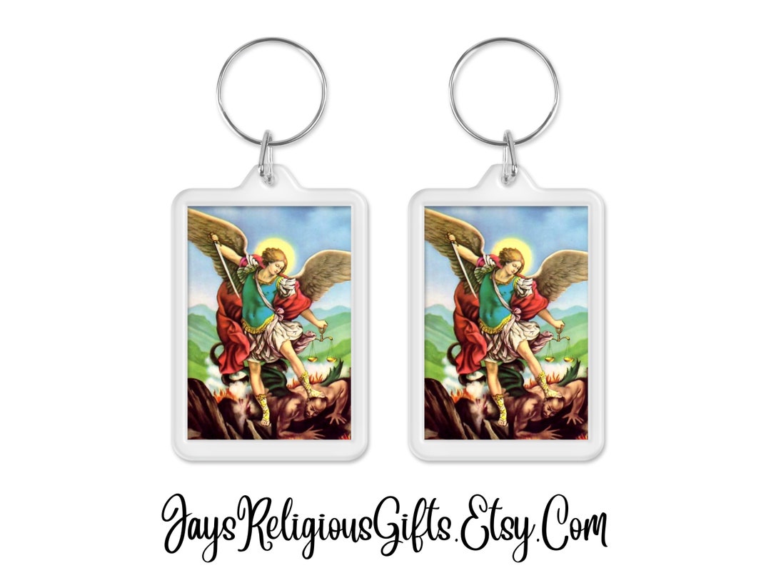 Saint Michael the Archangel Acrylic Keychain Catholic Key Chain Keyring ...