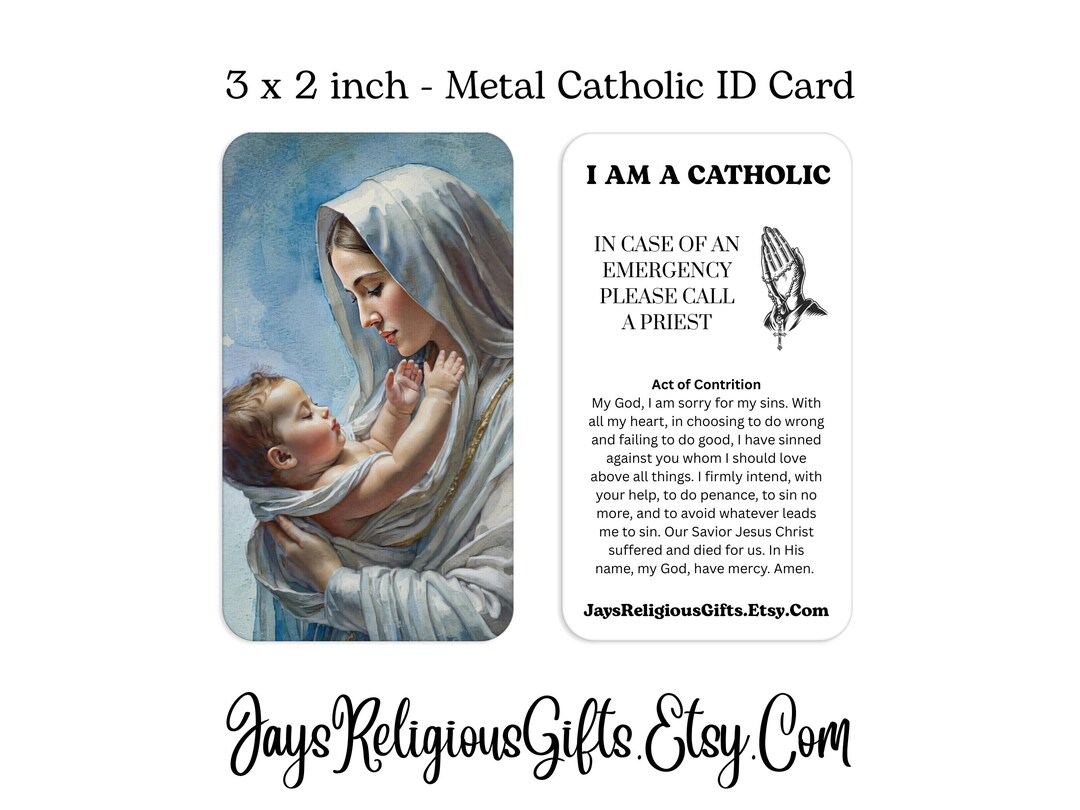 Metal Catholic ID Card With Blessed Virgin Mother Mary and Baby Jesus ...
