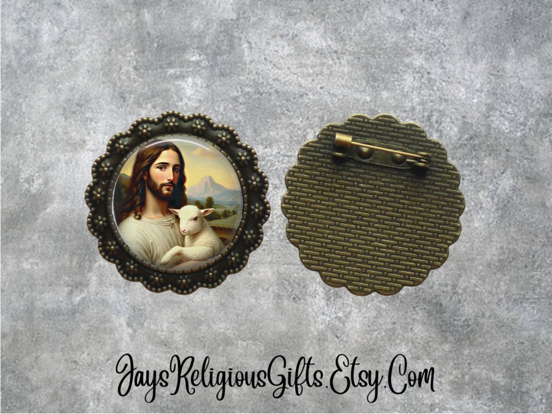 LARGE - Jesus the Good Shepherd Bronze Round Brooch - Catholic Patron ...