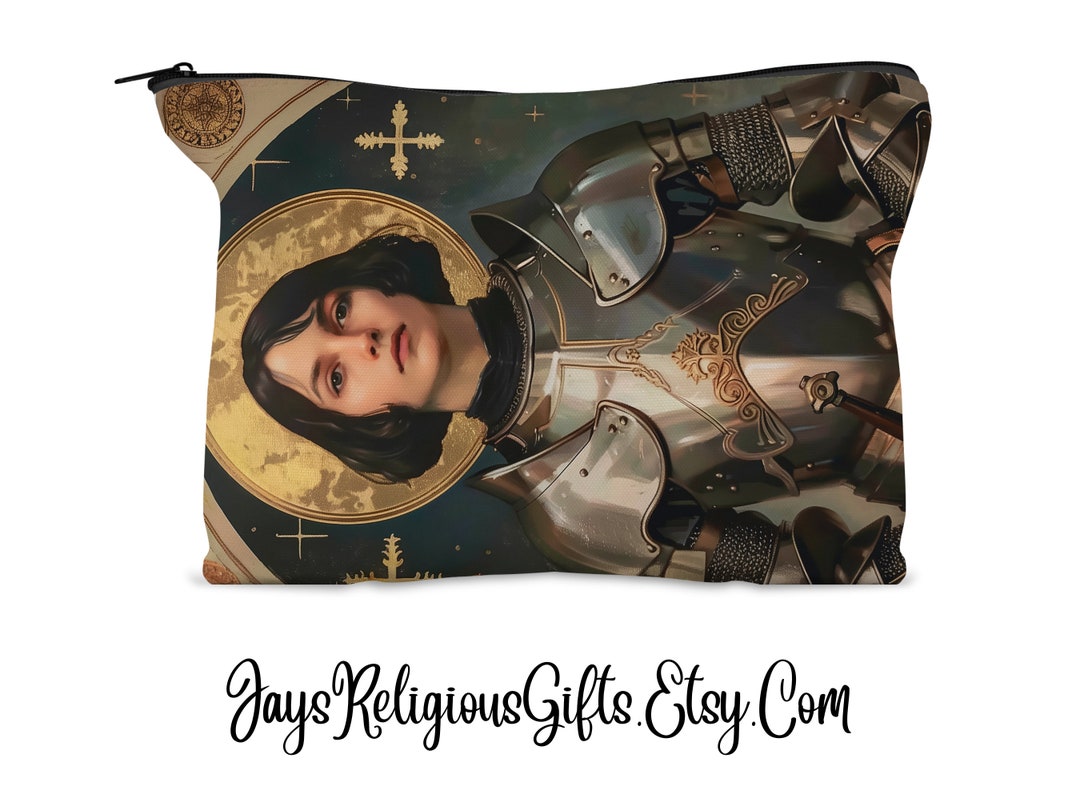 Joan of Arc Rosary Pouch - Custom Catholic Zippered Canvas Case for Her ...